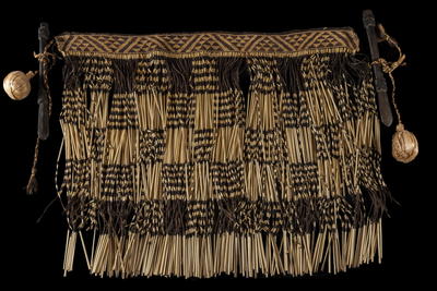 Maori piu piu c.1925-1950 with taaniko waistband, attached poi & taiaha ...