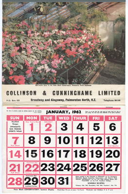 Calendar c.1962 from Collinson & Cunninghame Dept Store. Shows ...
