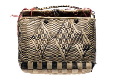Plaited pandanus bag, from Niue c.1930s, in natural & dark brown ...