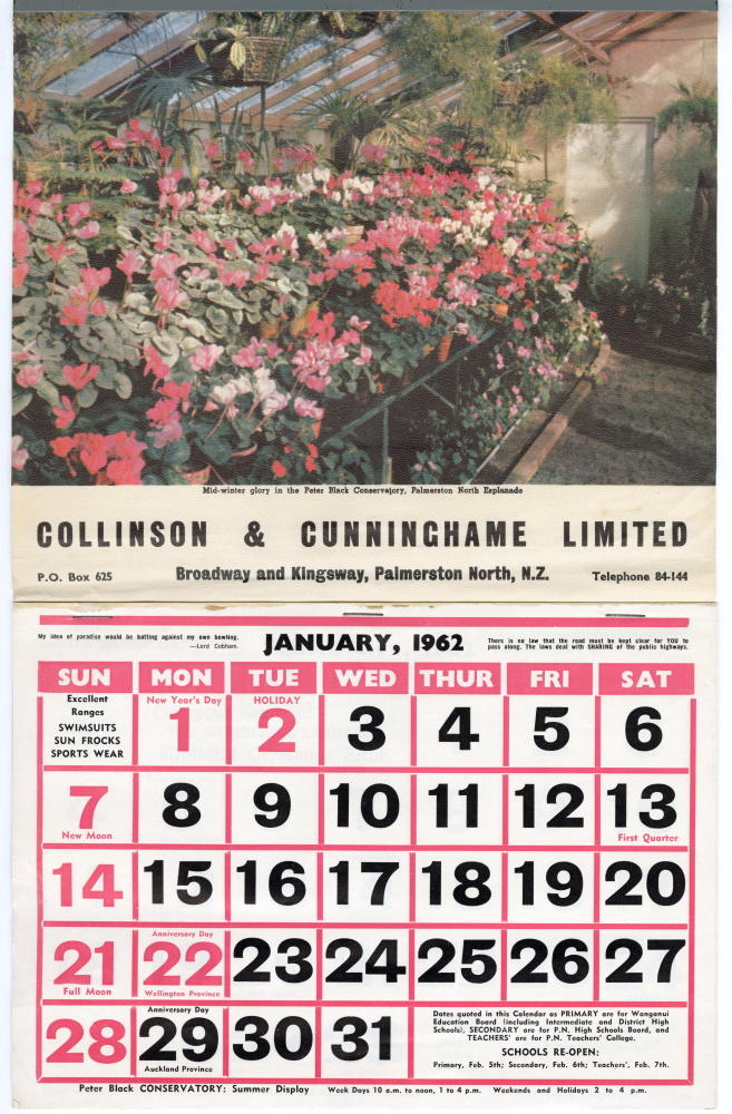 Calendar c.1962 from Collinson & Cunninghame Dept Store. Shows ...