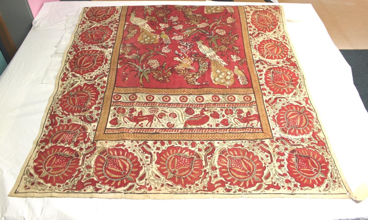 Printed calico cover pre 1950 for an Indian divan. Peacock pattern in ...