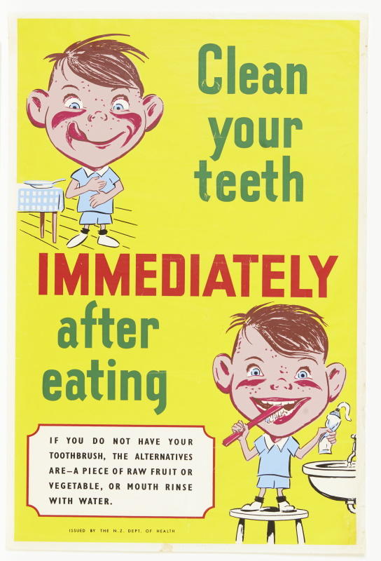 Health Dept POSTER, showing a boy cleaning his teeth, and the slogan ...